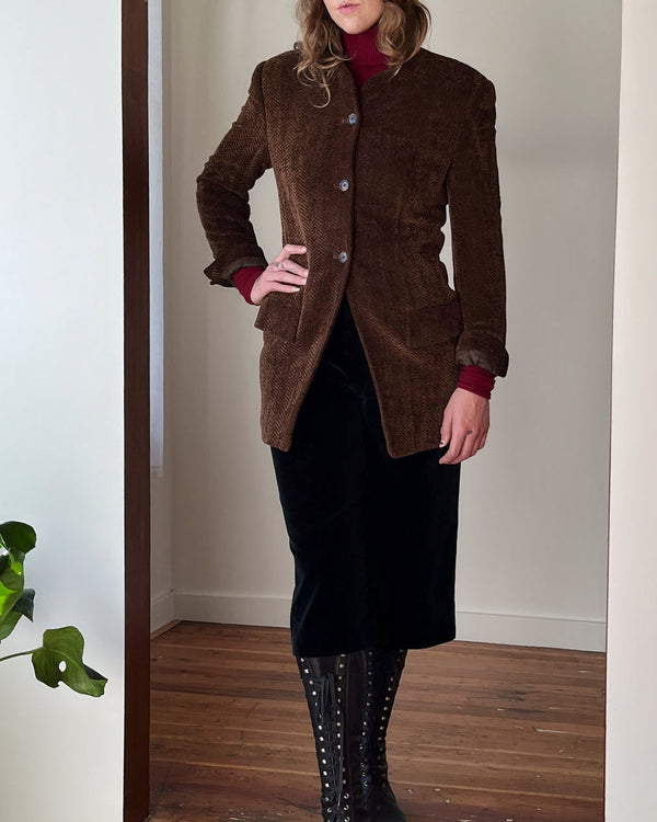 90s Anne Klein Brown Chenille Jacket | M - Lucky Vintage