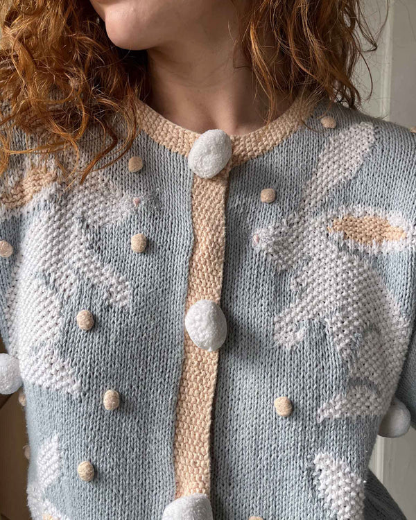 90s Hand Knit Bunny Cardigan | S-L - Lucky Vintage