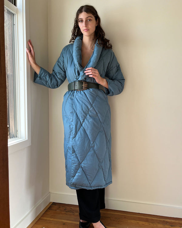 90s Blue Quilted Down Robe | XS-M - Lucky Vintage