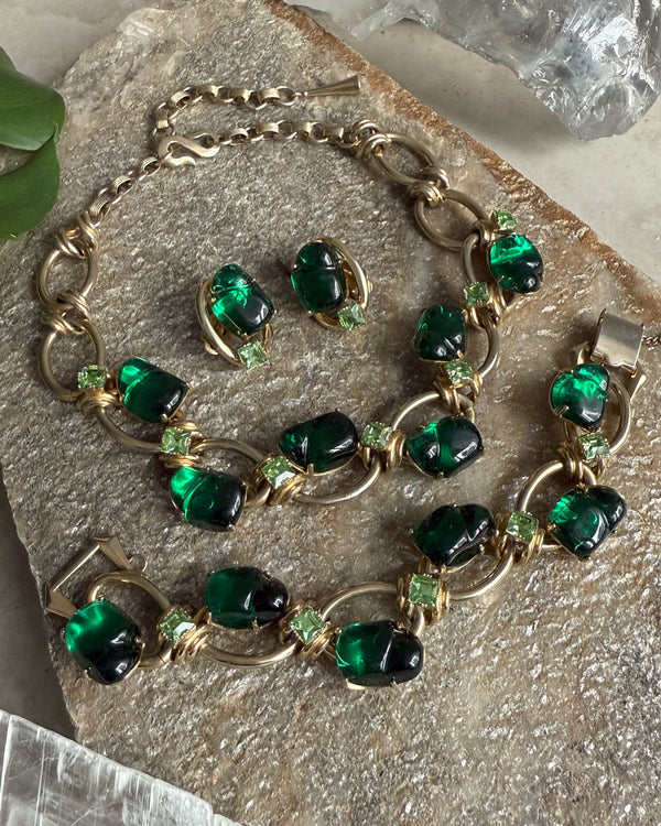 Henkel & Grosse Emerald Gripoix 3pc Set - Lucky Vintage