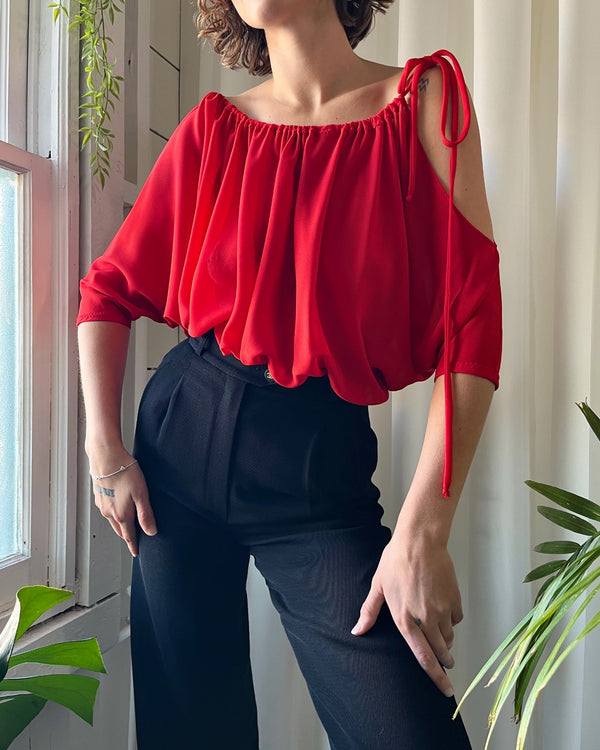 70s Stephen Burrows Cold Shoulder Top | S-M - Lucky Vintage