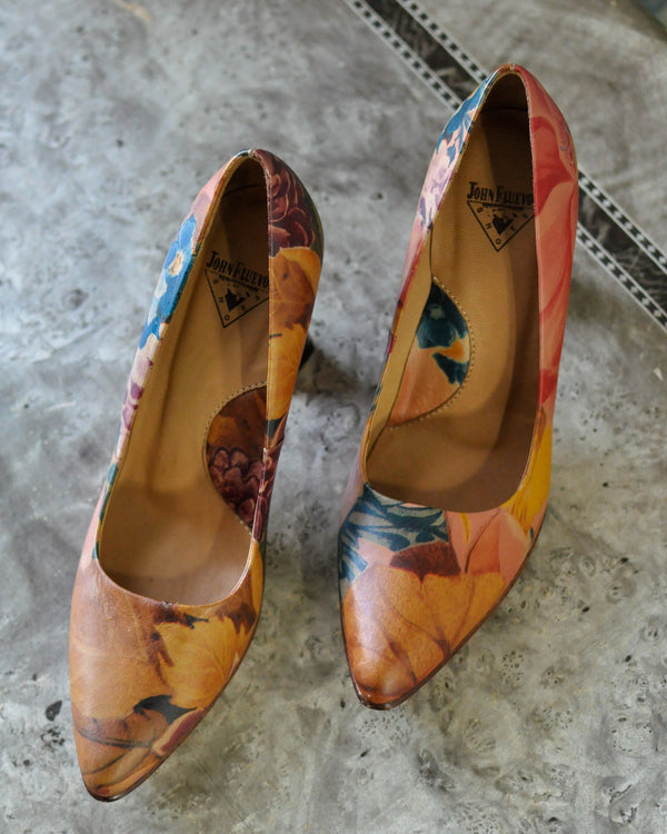 John Fluevog Floral Leather Heels - Lucky Vintage